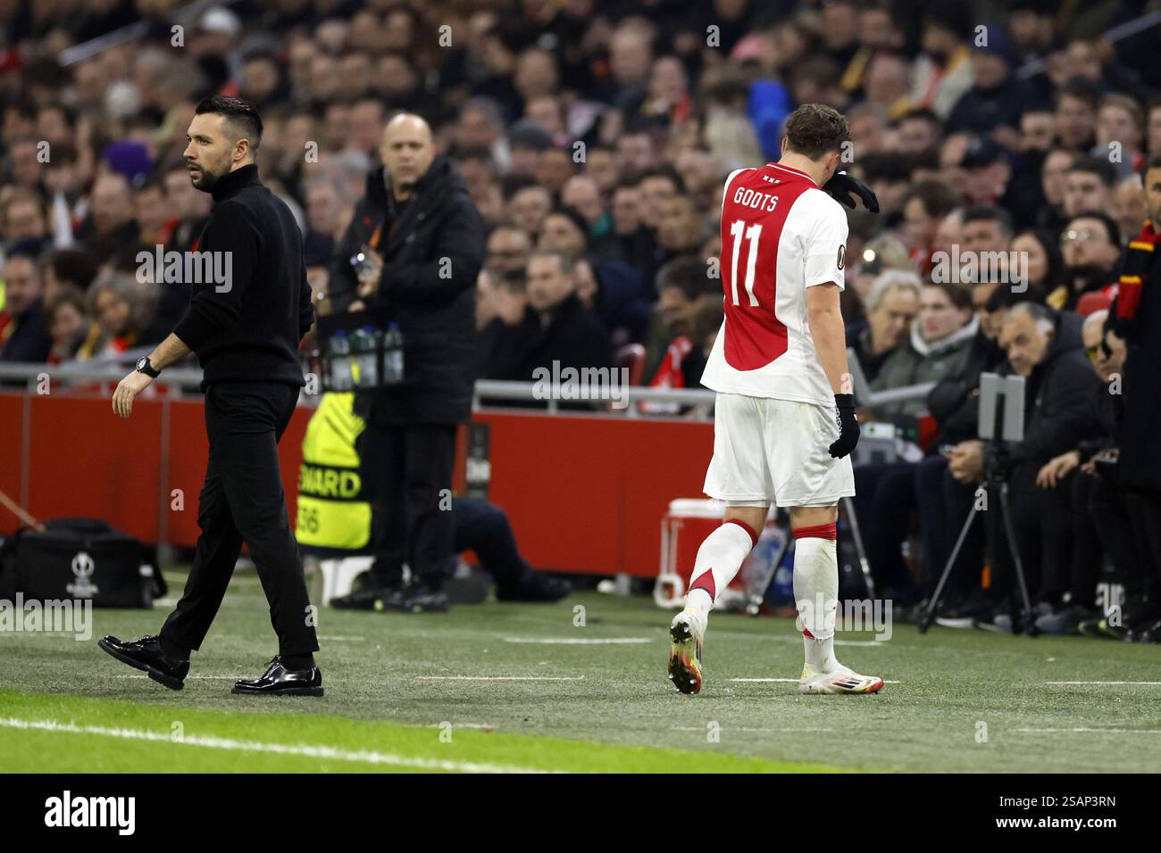 AMSTERDAM - Mika Godts of Ajax leaves the field injured during the UEFA ... AMSTERDAM - Mika Godts of Ajax leaves the field injured during the UEFA ...