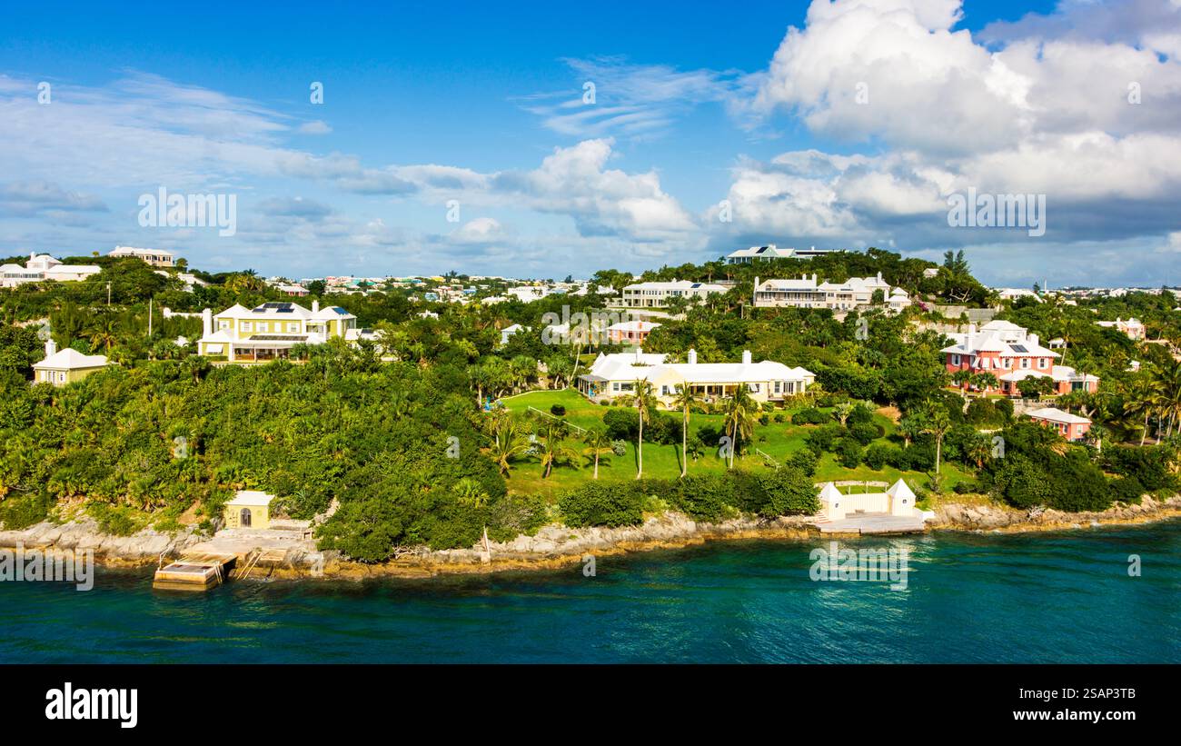 View from cruise ship approaching the port of Hamilton, Bermuda Stock ...
