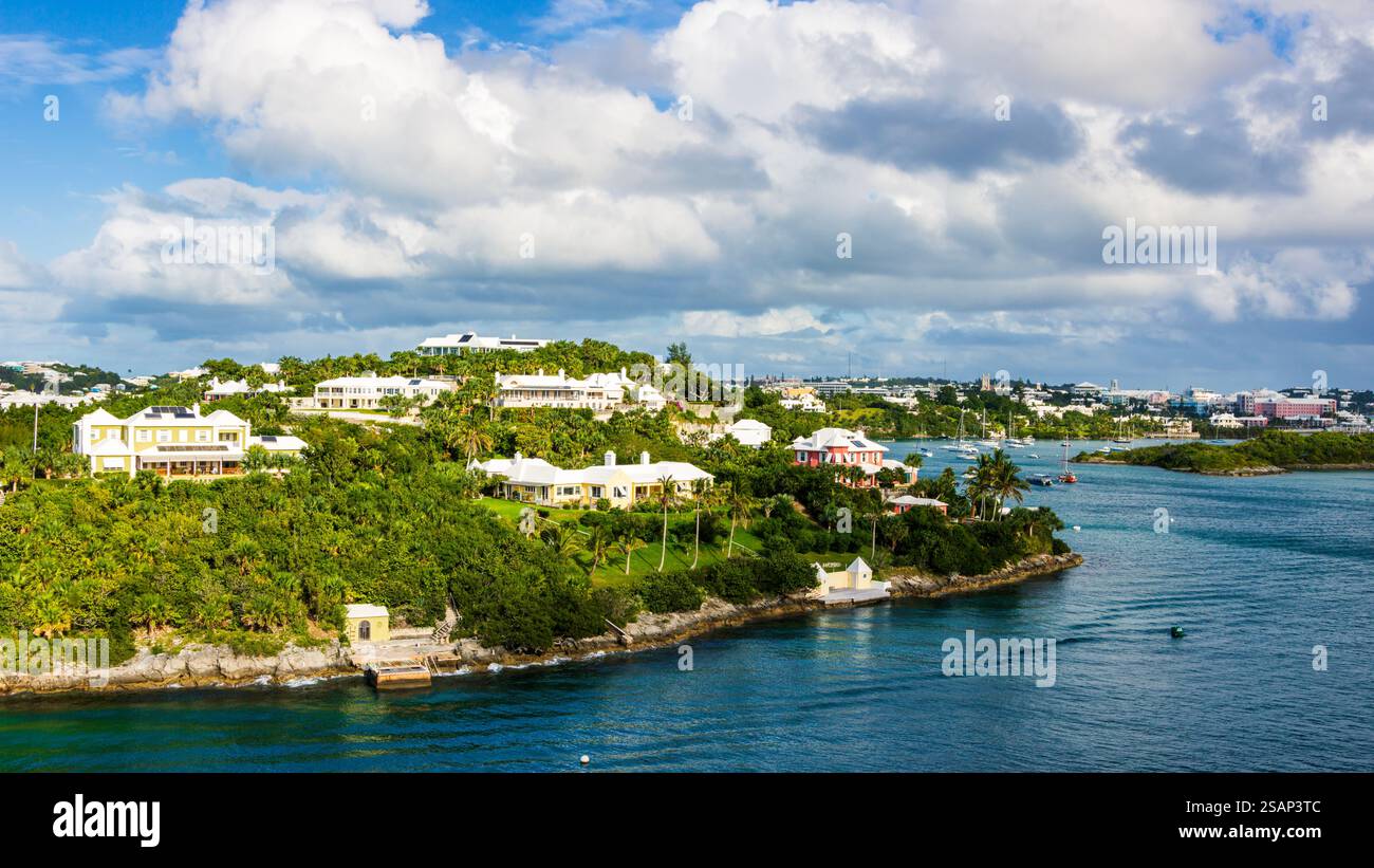 View from cruise ship approaching the port of Hamilton, Bermuda Stock ...