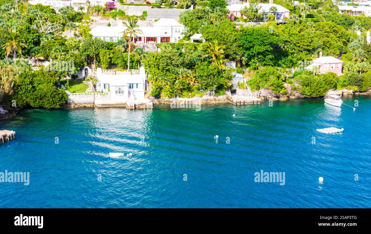 View from cruise ship approaching the port of Hamilton, Bermuda Stock ...
