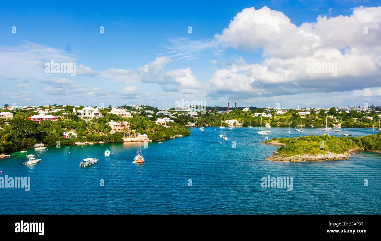 View from cruise ship approaching the port of Hamilton, Bermuda Stock ...
