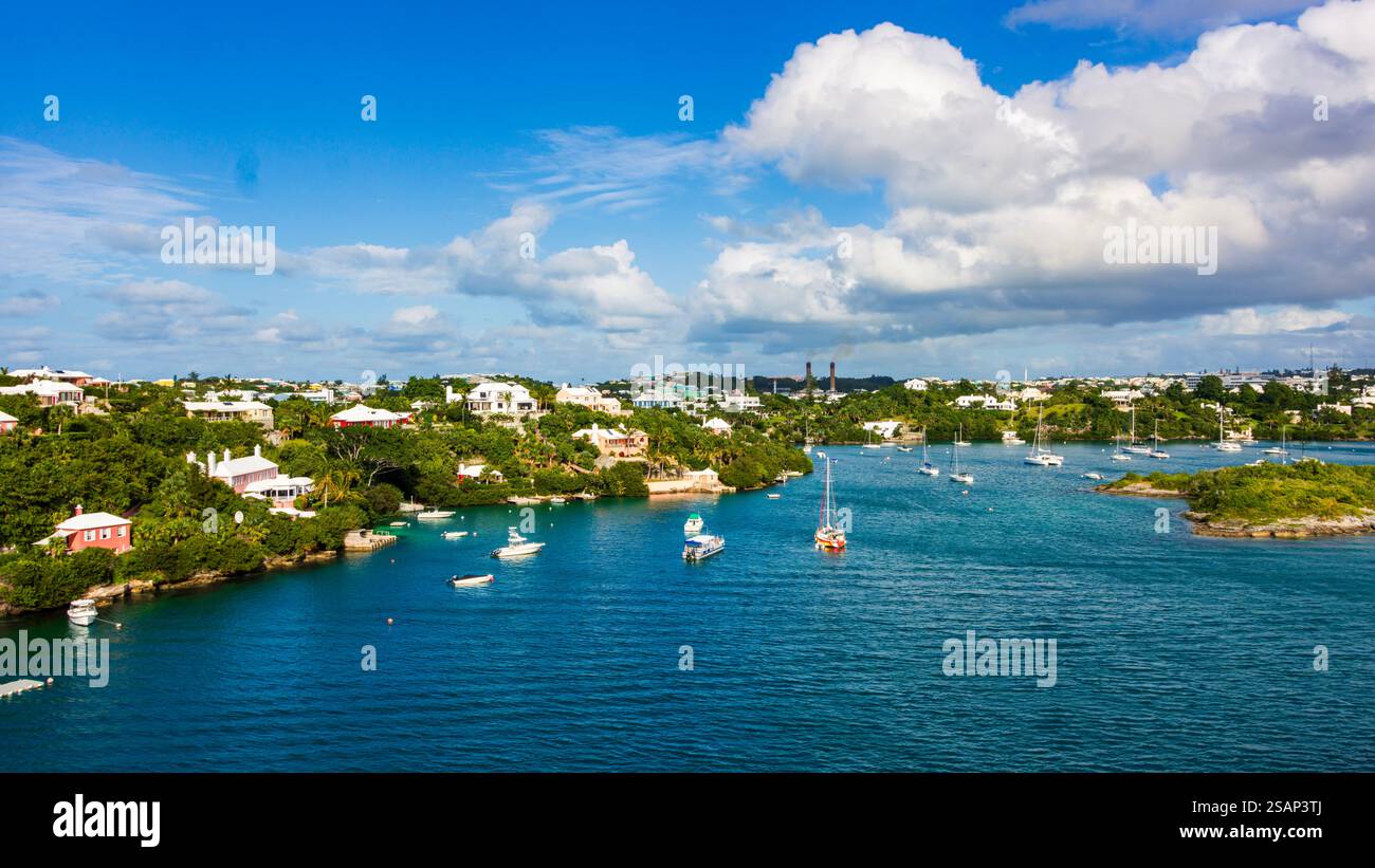 View from cruise ship approaching the port of Hamilton, Bermuda Stock ...