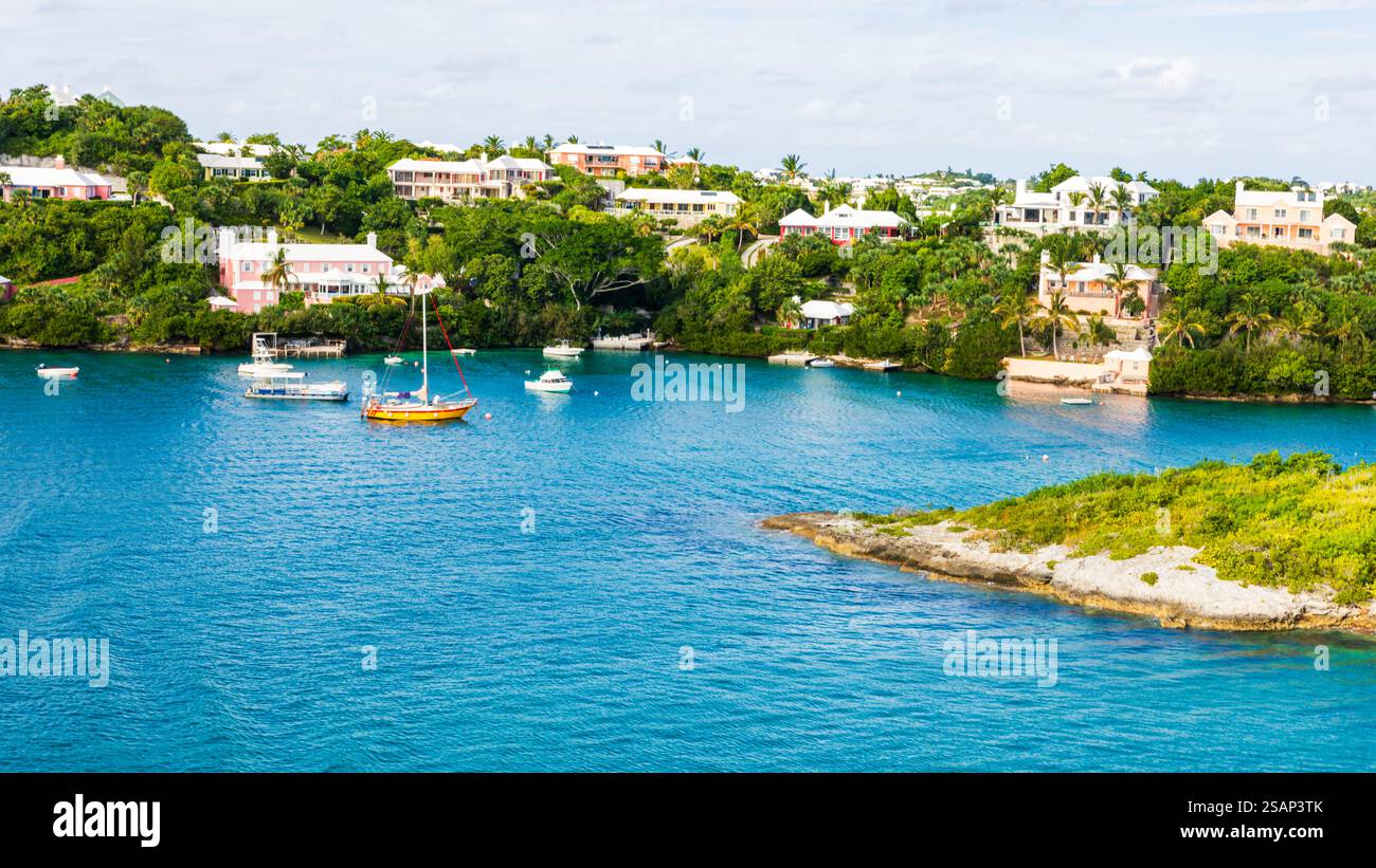 View from cruise ship approaching the port of Hamilton, Bermuda Stock ...