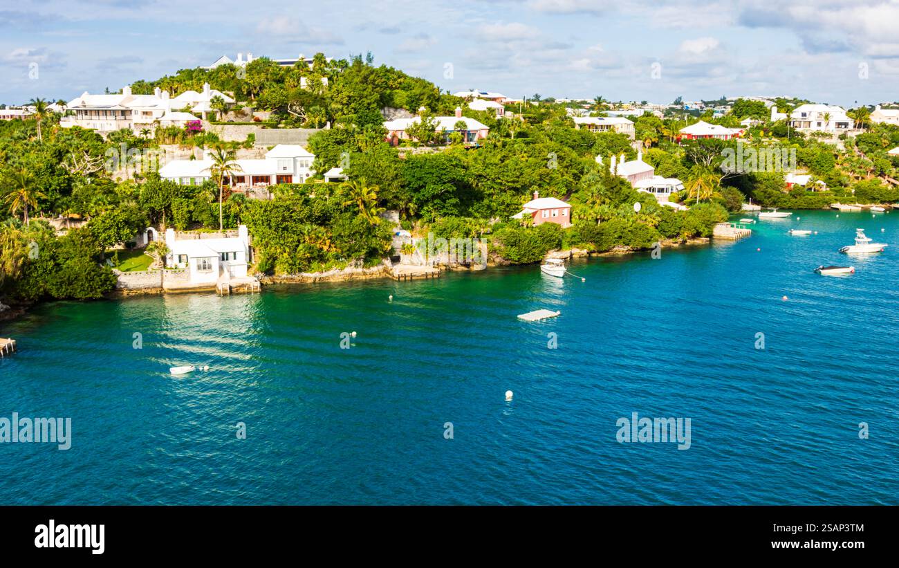 View from cruise ship approaching the port of Hamilton, Bermuda Stock ...