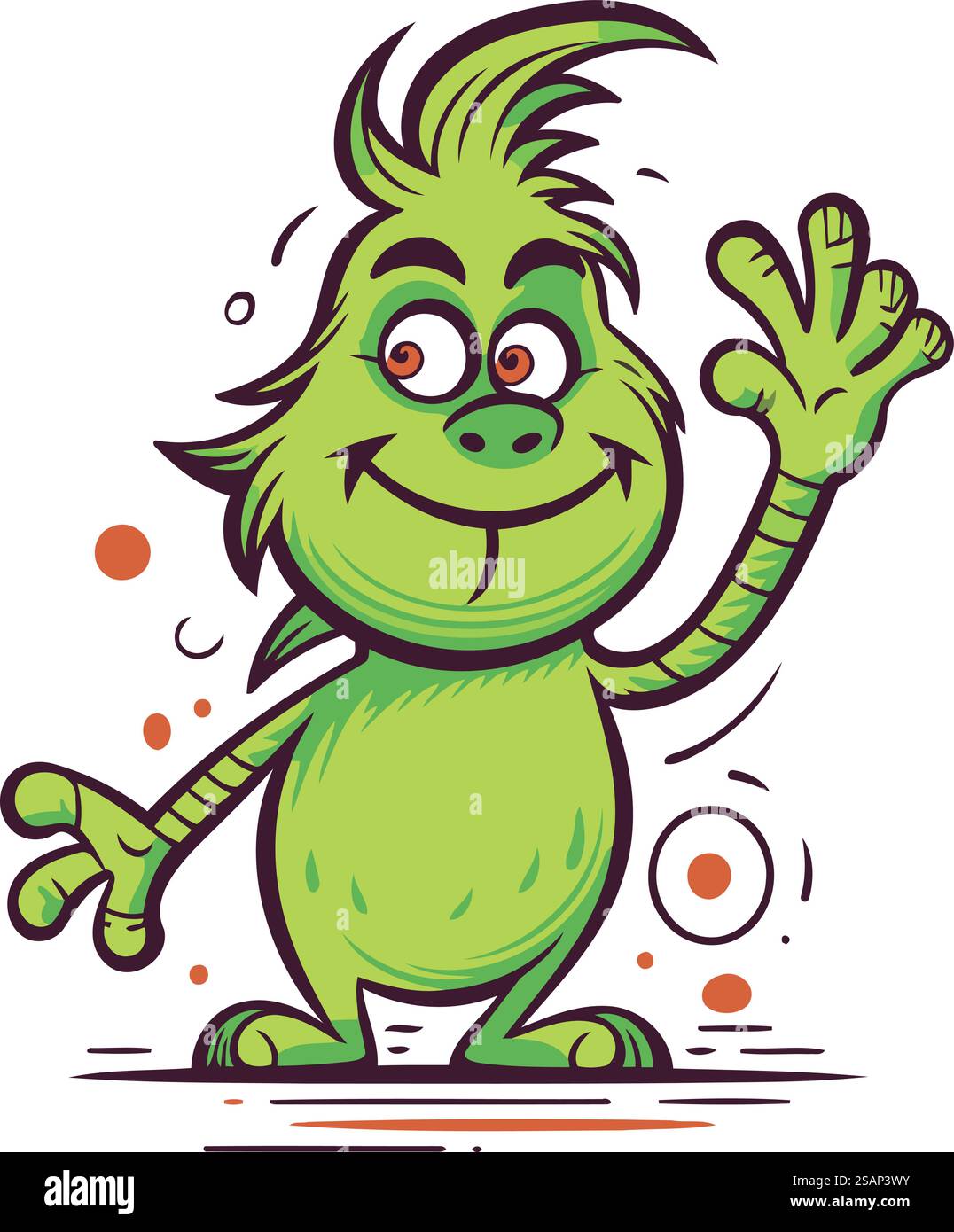 Funny cartoon monster waving hand. Vector illustration isolated on ...