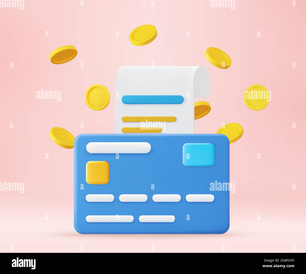 3d Receipt, Invoice, bill icon. 3D bill payment with credit card and ...