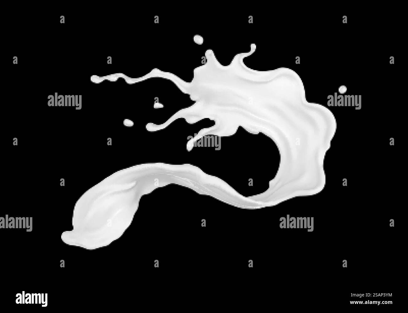 Splashes of milk or white liquid isolated on black background. Vector realistic splash Stock ...