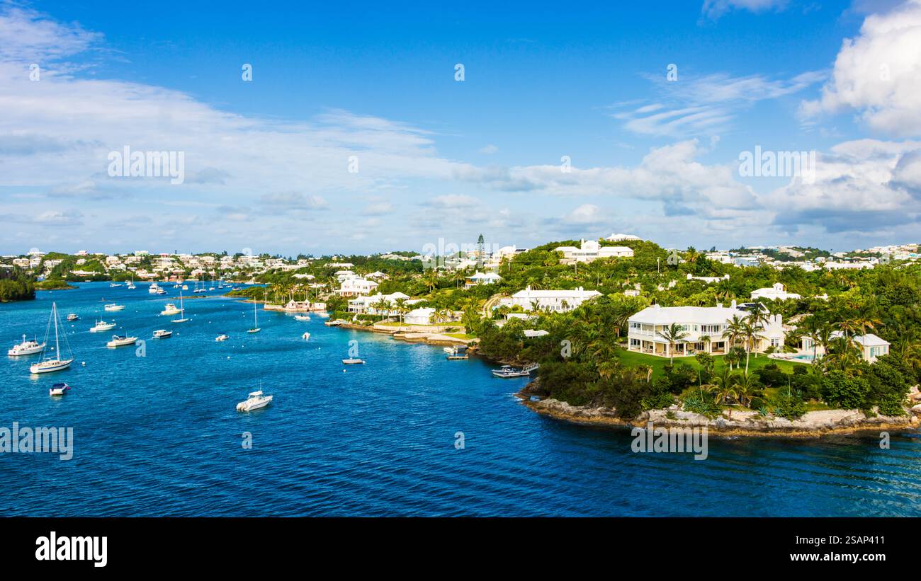 View from cruise ship approaching the port of Hamilton, Bermuda Stock ...