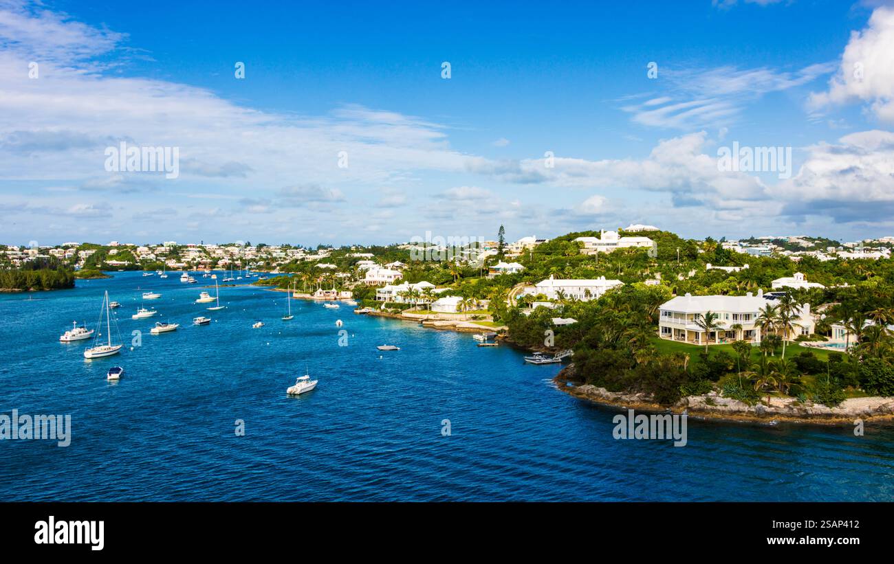 View from cruise ship approaching the port of Hamilton, Bermuda Stock ...