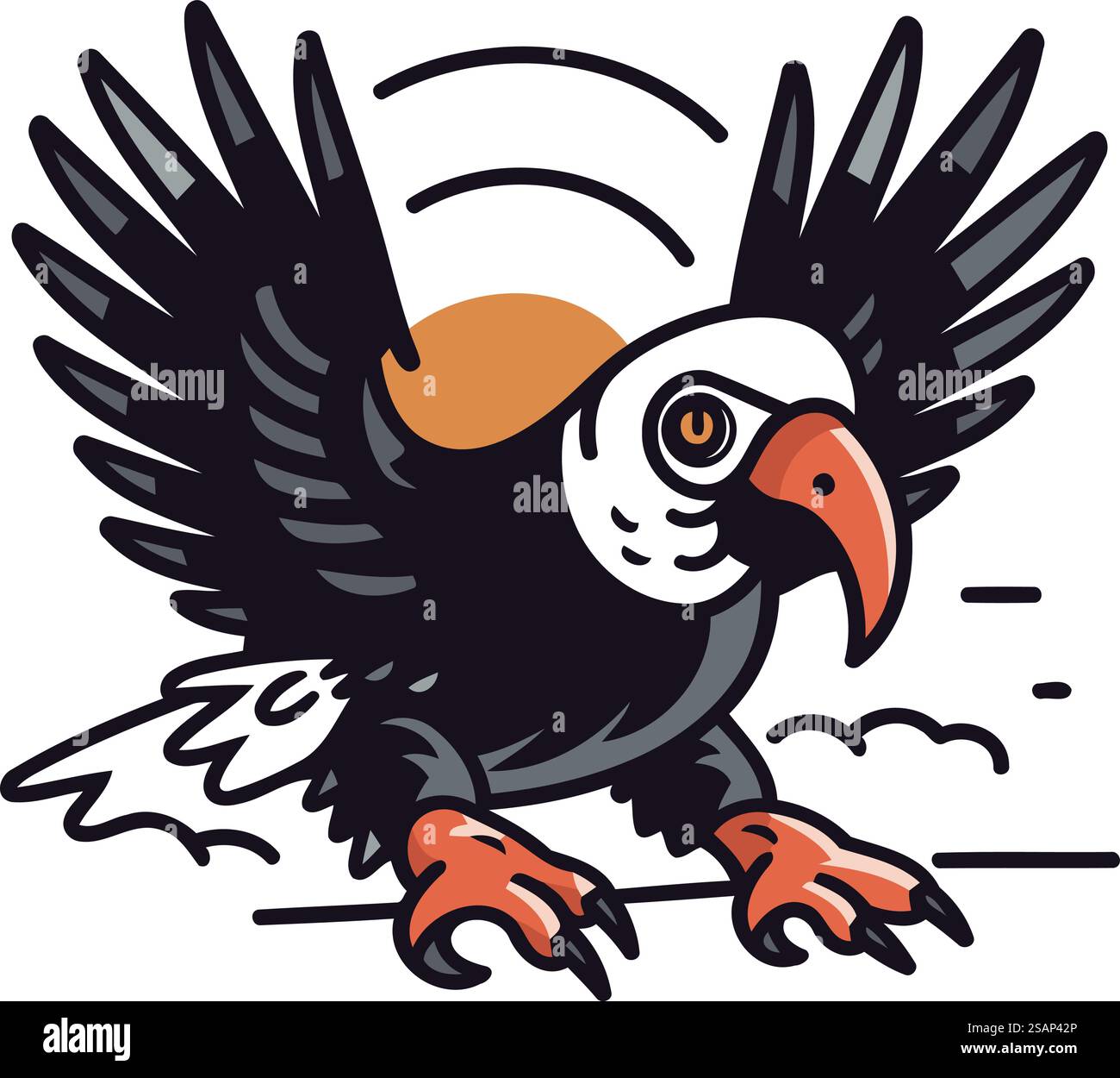 Vector illustration of a vulture flying on a white background. Cartoon ...
