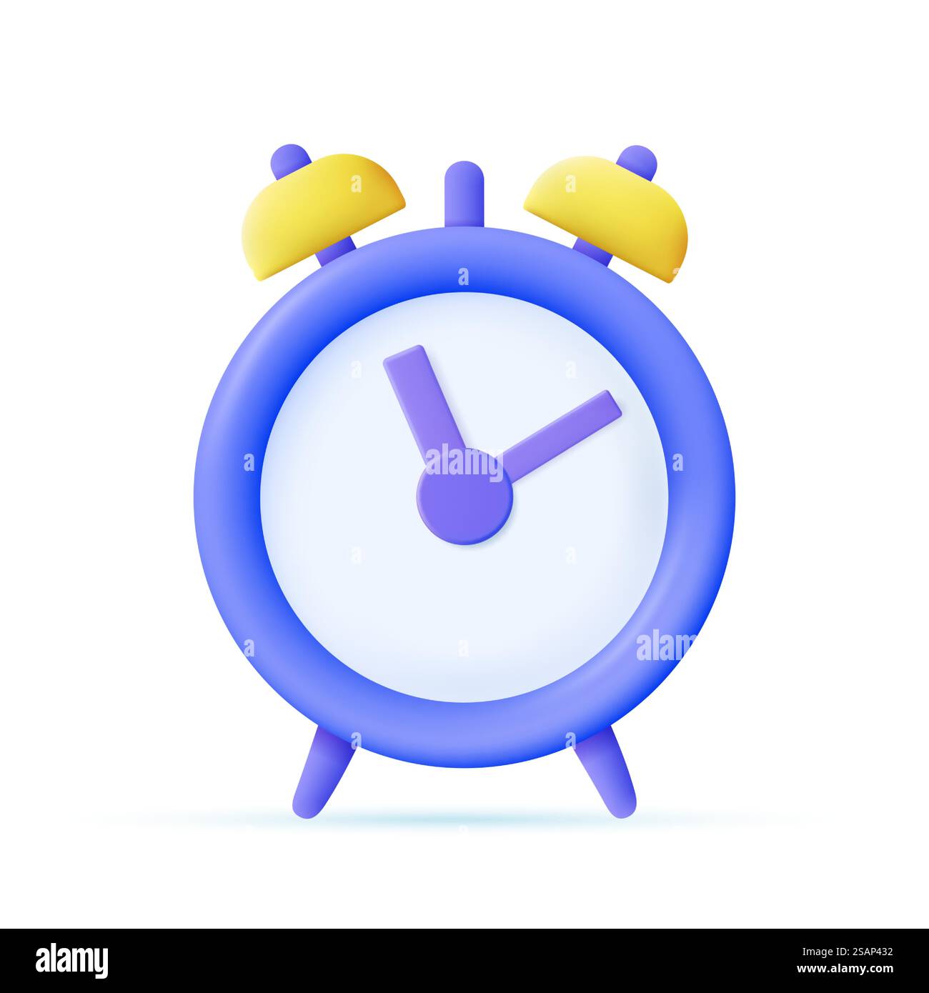 3d Round bell alarm clock icon on white background. Cartoon minimal ...
