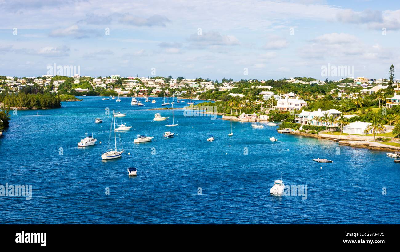 View from cruise ship approaching the port of Hamilton, Bermuda Stock ...