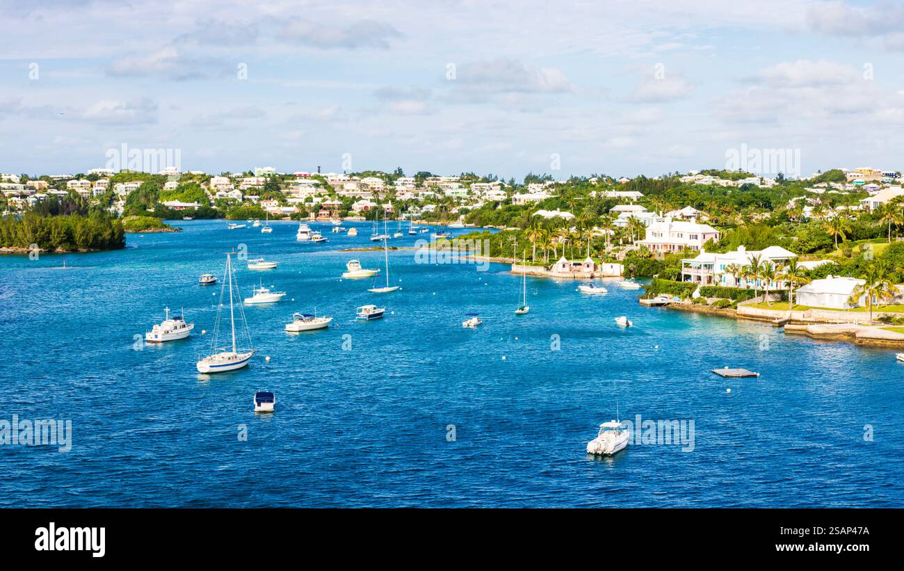 View from cruise ship approaching the port of Hamilton, Bermuda Stock ...