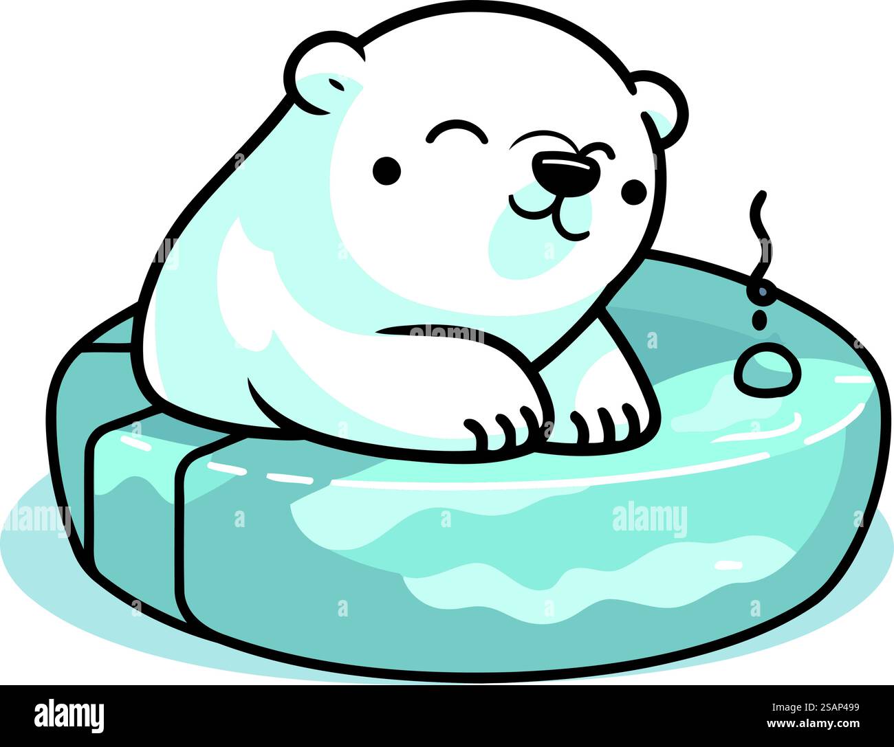 Cute cartoon polar bear sitting on an ice cube. Vector illustration ...