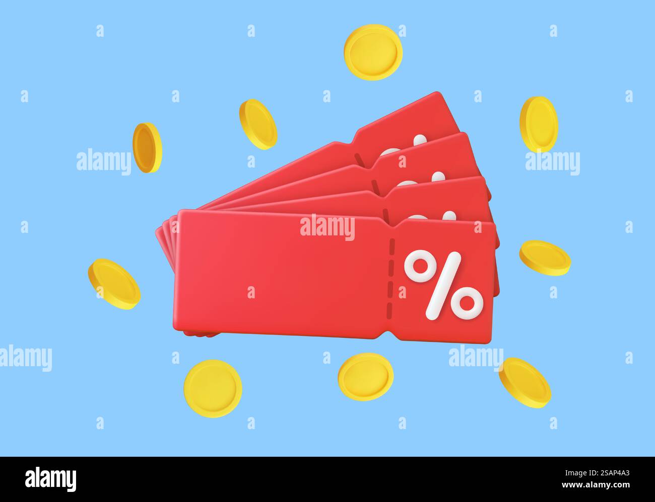 3D render price tag with percentage sign with floating coins. Shopping ...