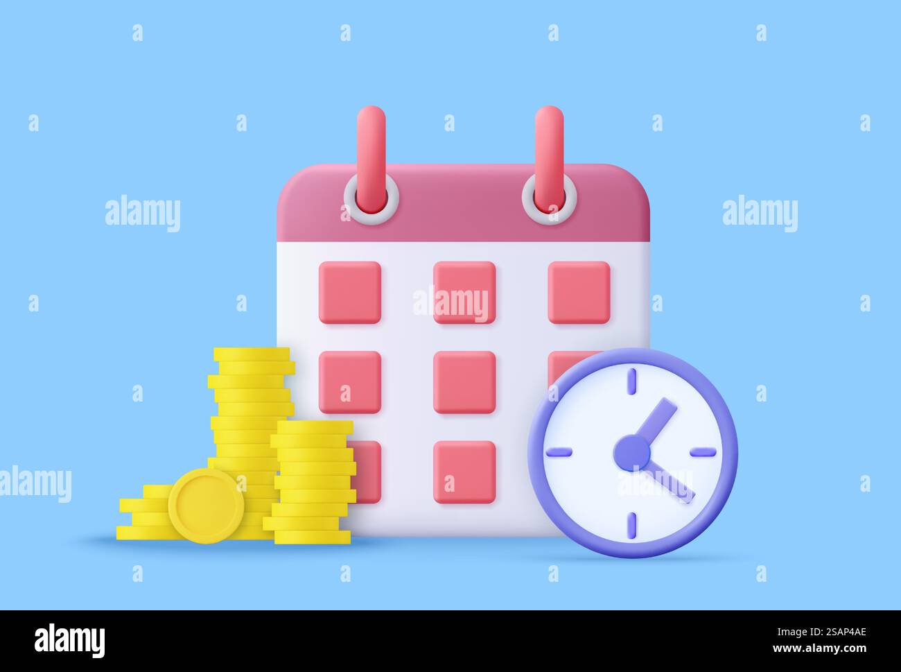 3d Time is money concept,time value of money,payment deadline.Time ...