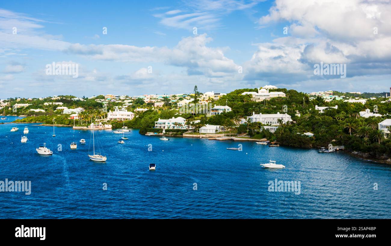 View from cruise ship approaching the port of Hamilton, Bermuda Stock ...