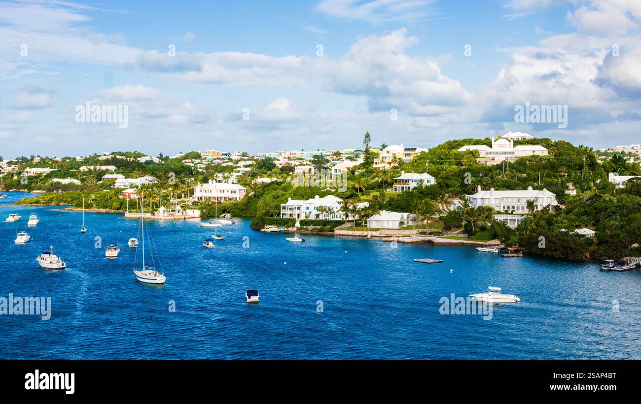 View from cruise ship approaching the port of Hamilton, Bermuda Stock ...