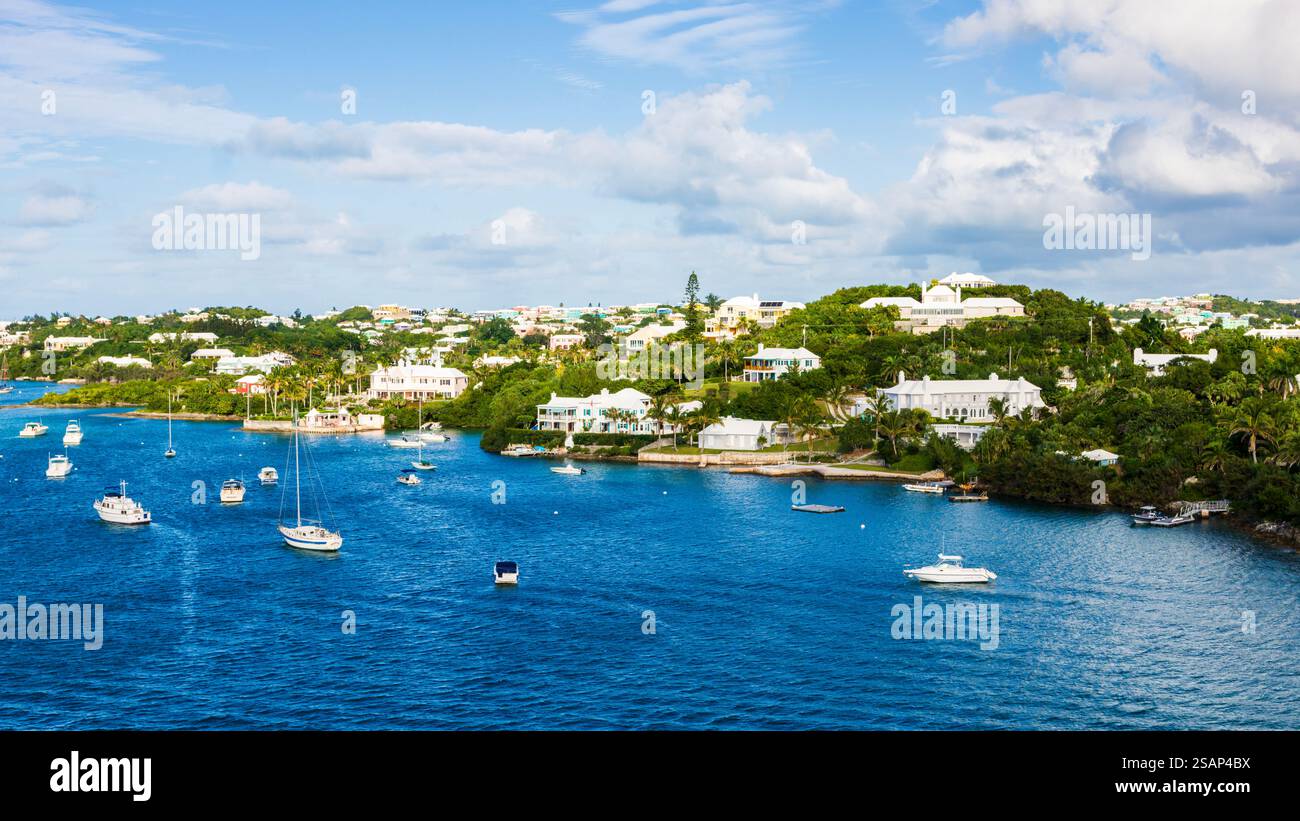 View from cruise ship approaching the port of Hamilton, Bermuda Stock ...