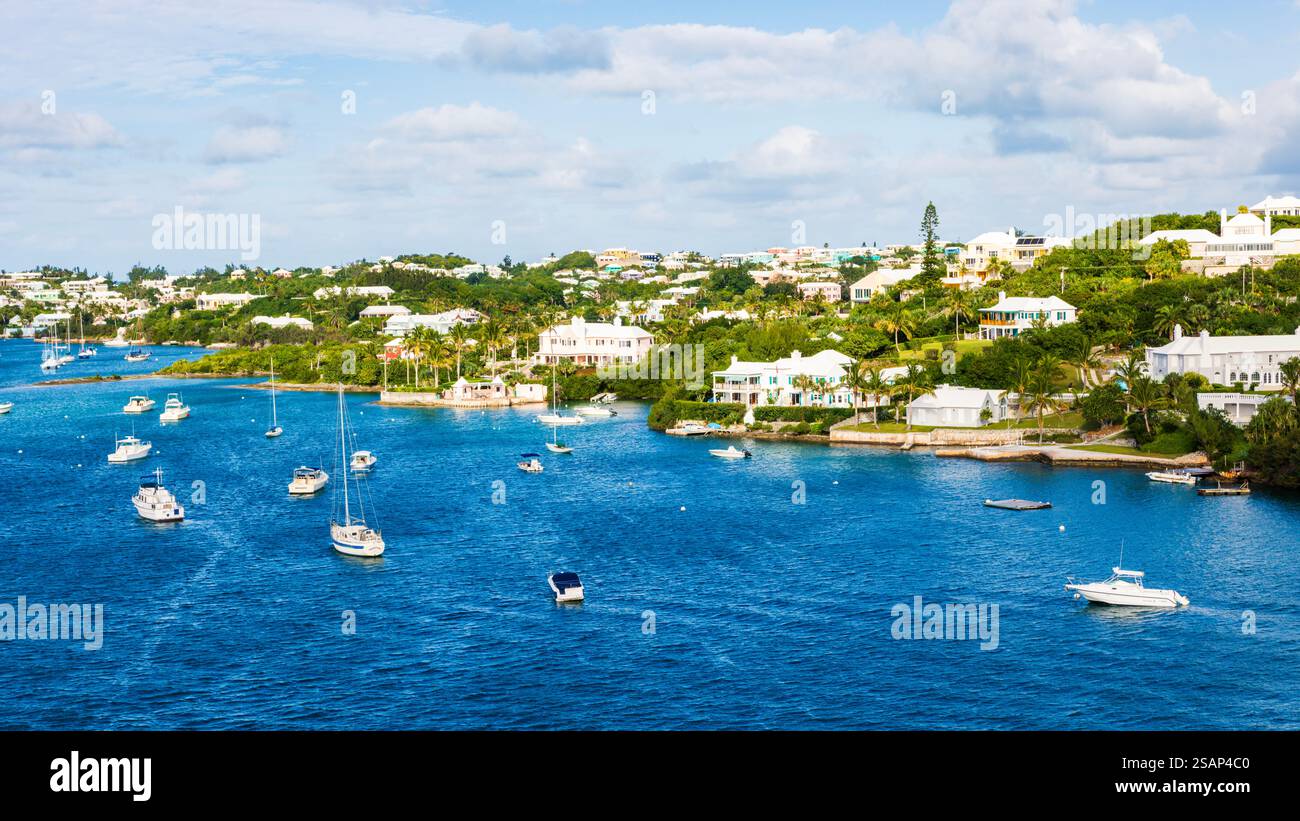 View from cruise ship approaching the port of Hamilton, Bermuda Stock ...