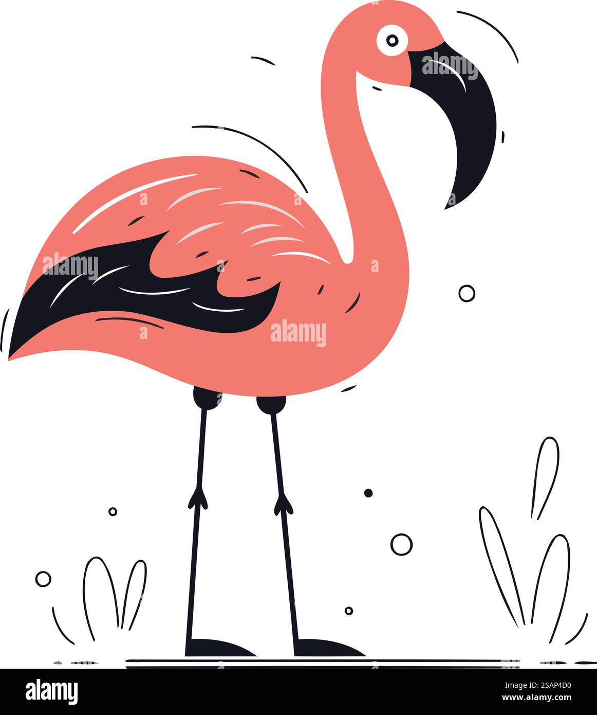 Flamingo. Hand drawn vector illustration in flat cartoon style Stock ...