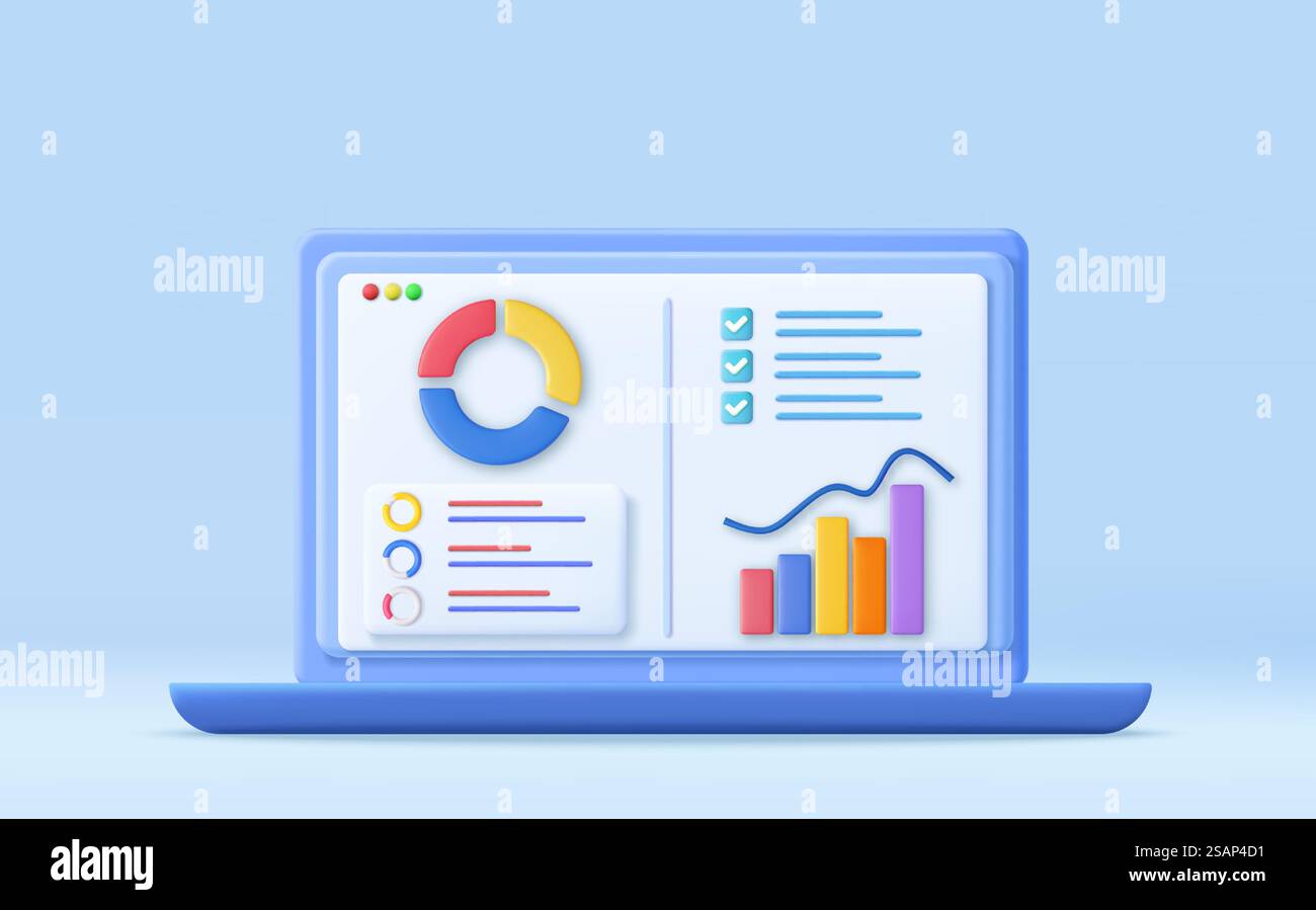 3D Financial report chart, SEO Optimization, web analytics and seo marketing concept. 3d ...