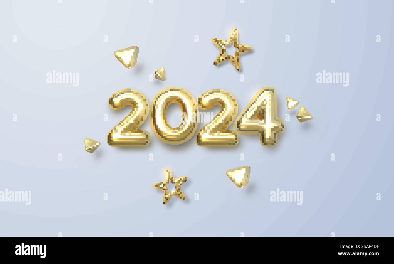 Happy New 2024 Year. Holiday vector illustration of golden metallic numbers 2024 and ornamental ...
