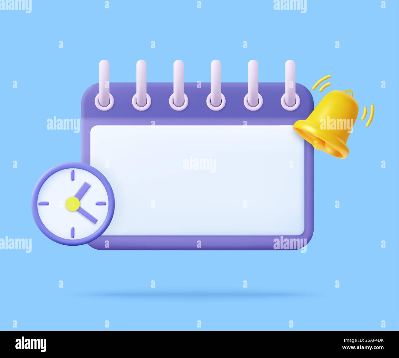 3D reminder in calendar. Calendar with clock and notification bell ...