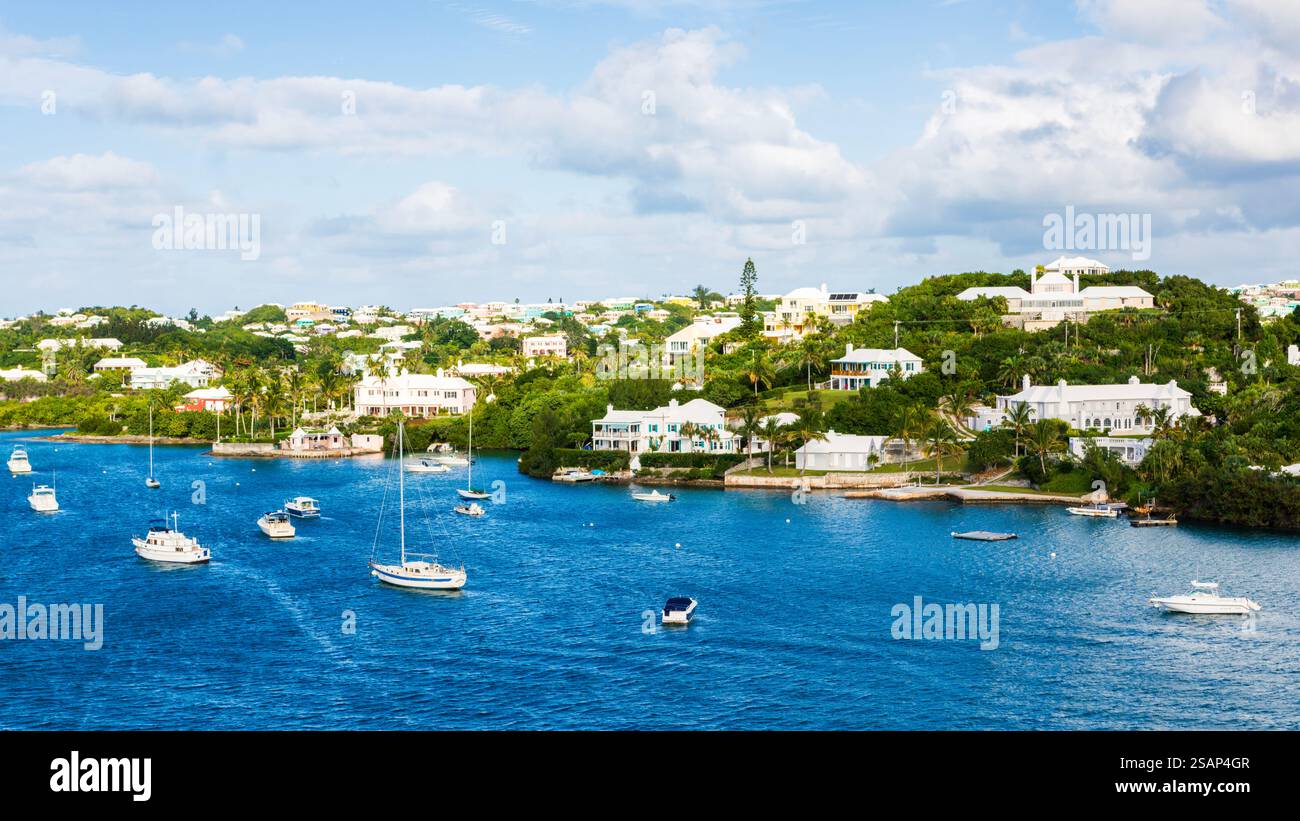 View from cruise ship approaching the port of Hamilton, Bermuda Stock ...