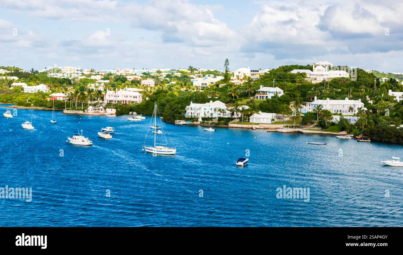 View from cruise ship approaching the port of Hamilton, Bermuda Stock ...
