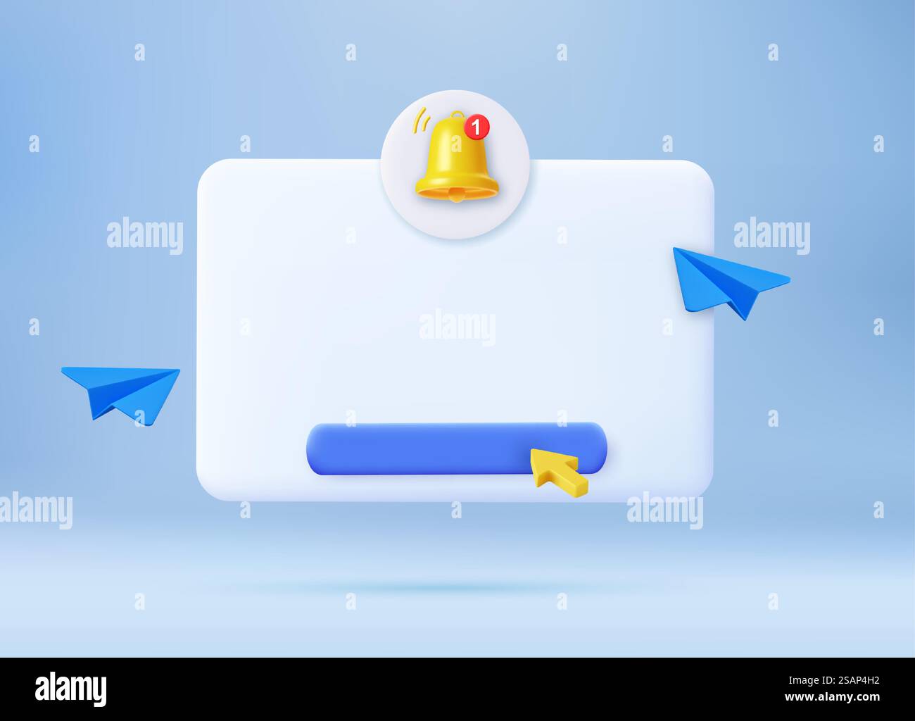 3d render Empty reminder popup, push notification icon with Cute yellow ...