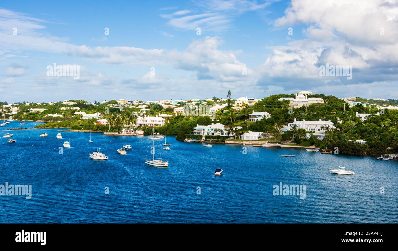 View from cruise ship approaching the port of Hamilton, Bermuda Stock ...