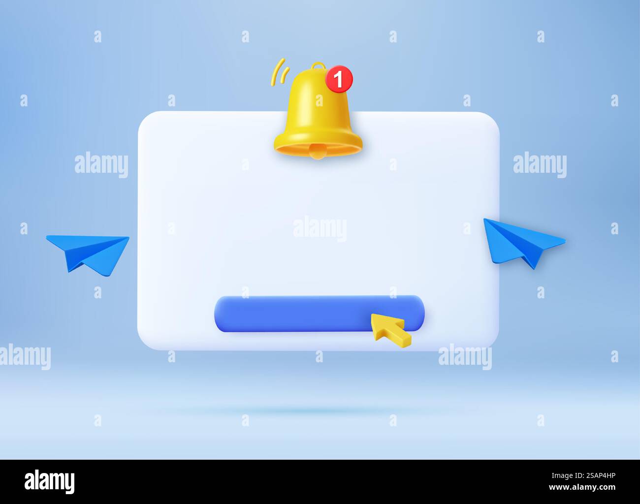 3d render Empty reminder popup, push notification icon with Cute yellow ...