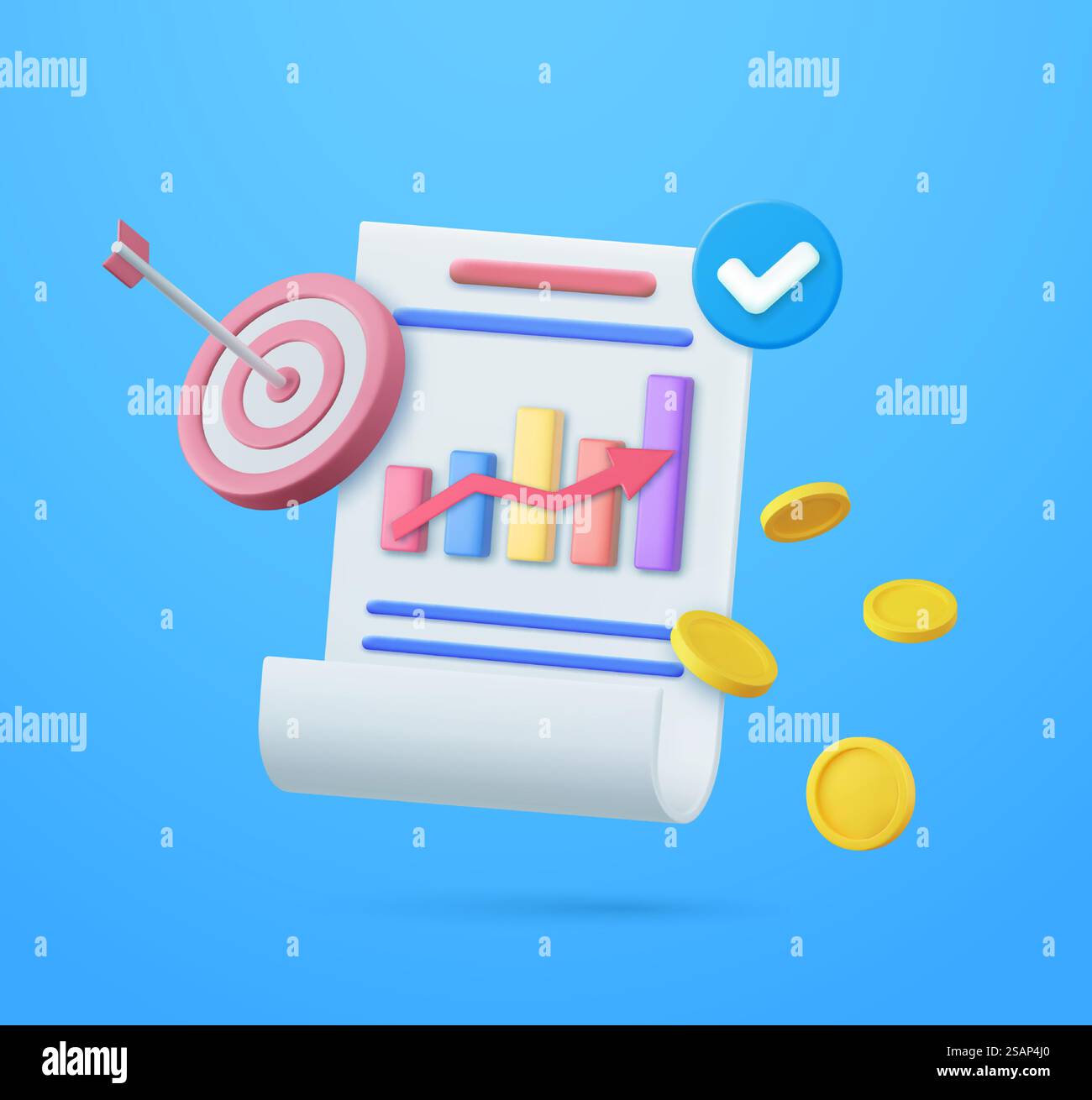 3d clipboard with financial report chart goals on project plan hi-res ...