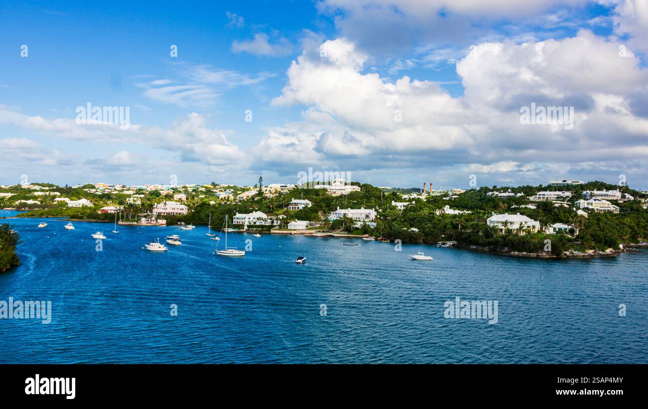 View from cruise ship approaching the port of Hamilton, Bermuda Stock ...