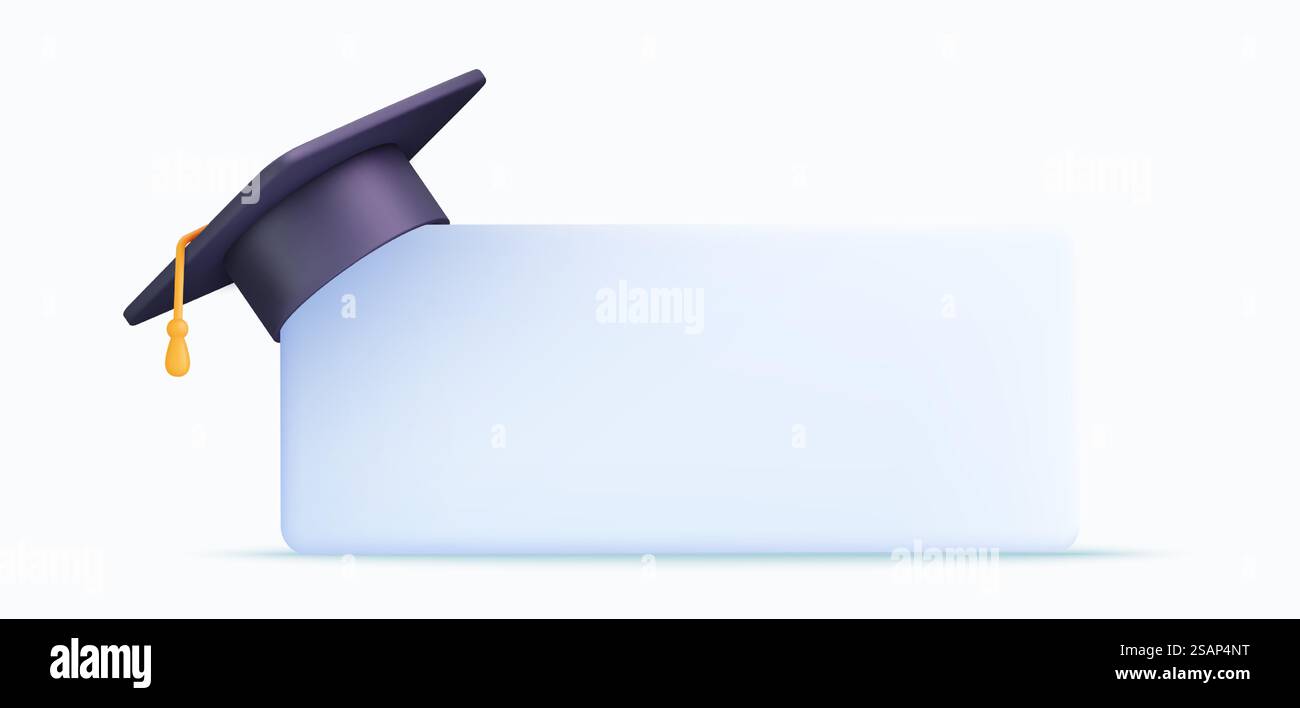 3d Graduation cap icon. High school college university complete ...