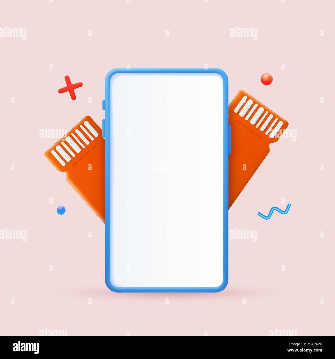 3D render phone with a white screen and coupons . Voucher card cash ...