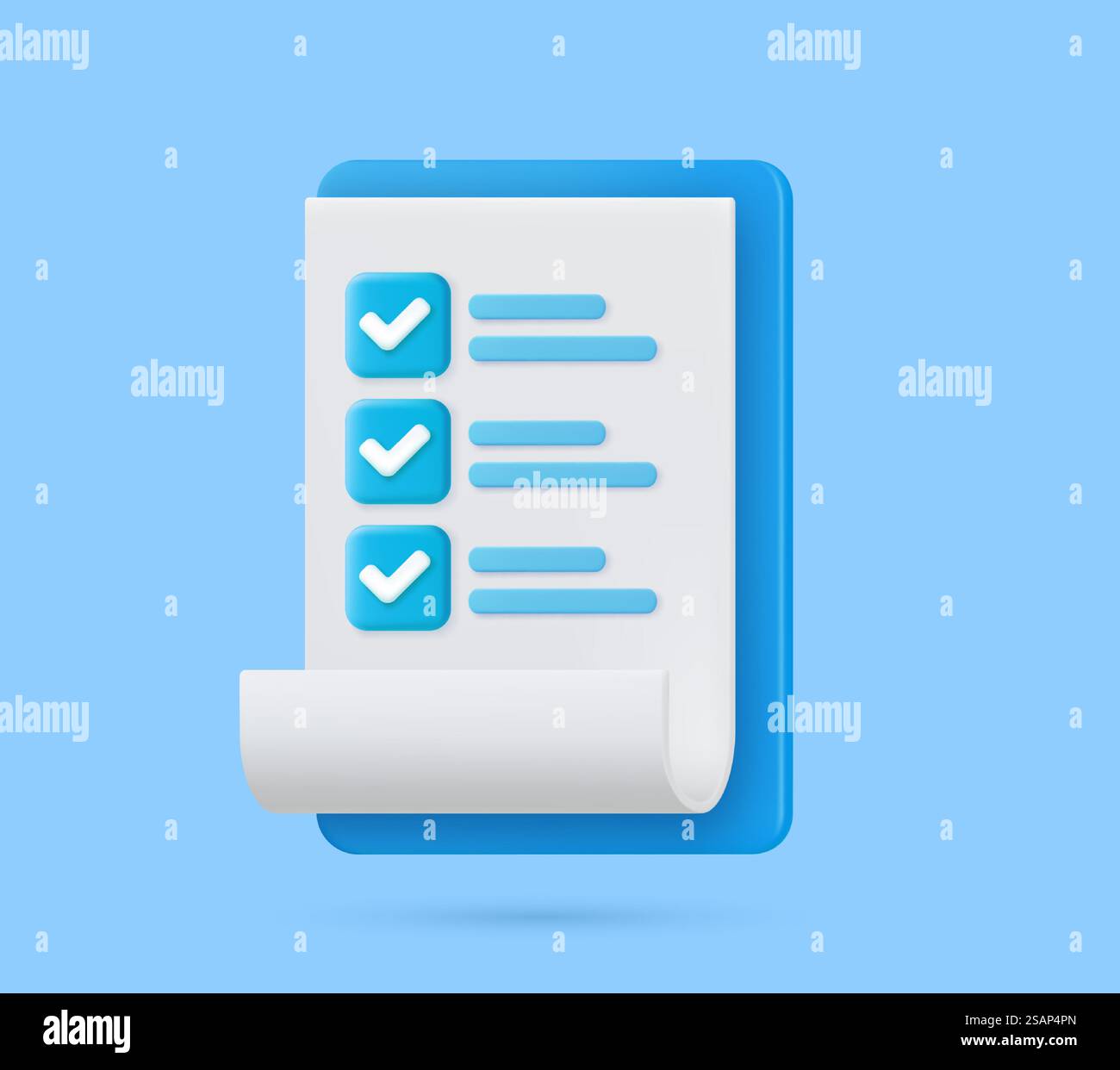 Checklist on 3d clipboard paper. Document in test form with check marks ...