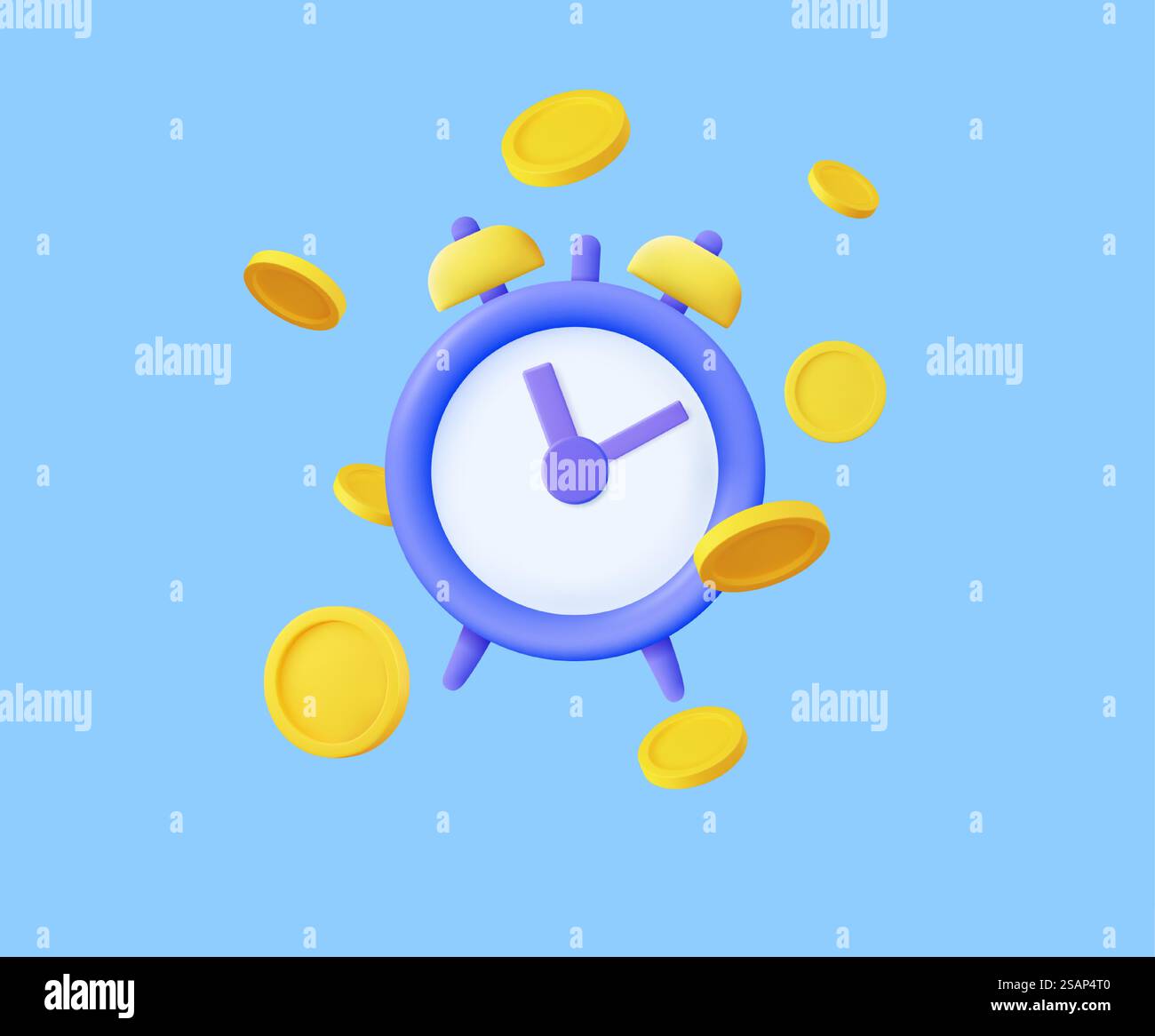 3D Alarm Clock and Coins. Time is money concept. Business investments ...