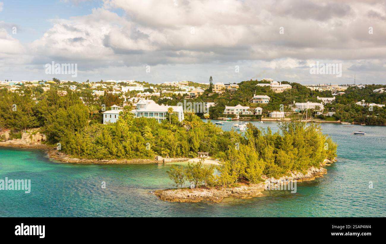View from cruise ship approaching the port of Hamilton, Bermuda Stock ...