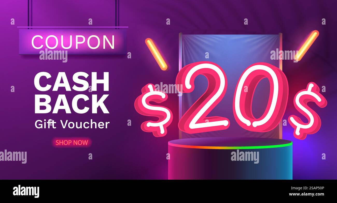 Coupon special voucher 20 dollar, Check banner special offer. Vector ...