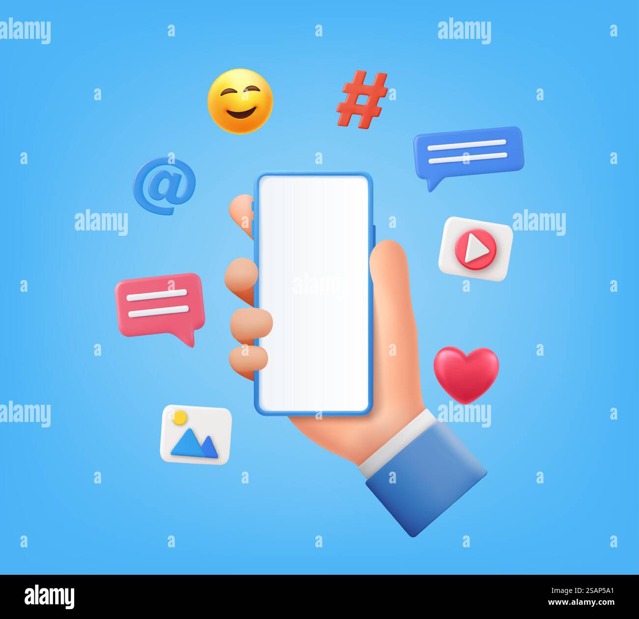 3D Online Social media communication concept. phone with comment, video ...