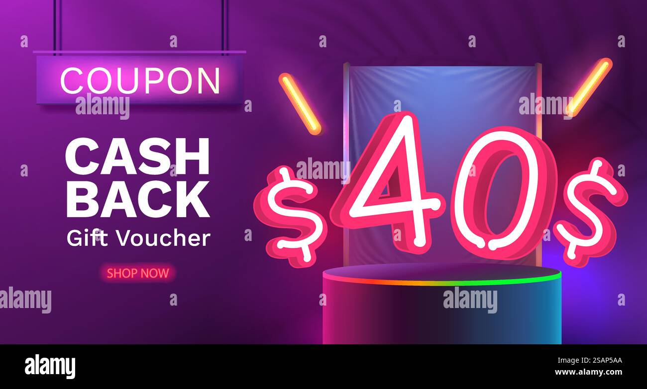 Coupon special voucher 40 dollar, Check banner special offer. Vector ...