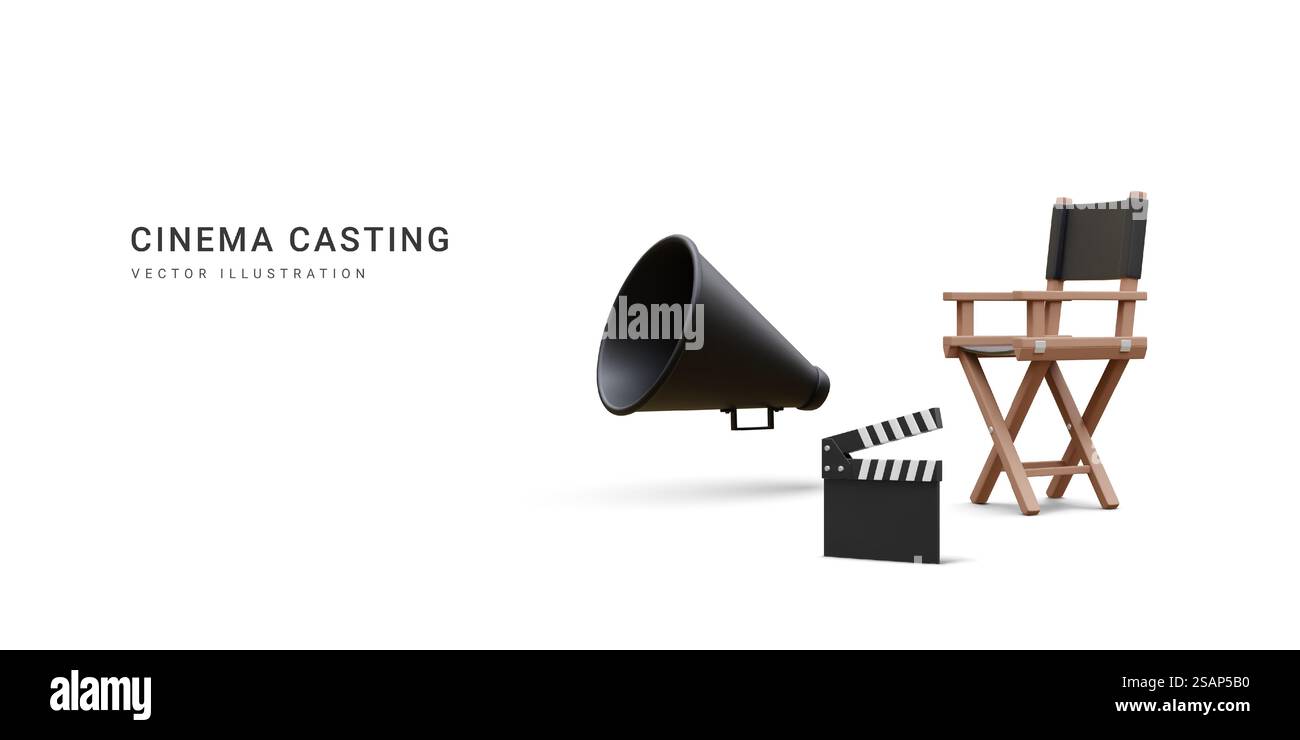 3d realistic movie industry concept. Cinema production casting design ...