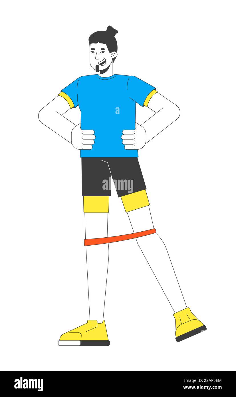 Caucasian man exercising with resistance band around knees 2D cartoon ...