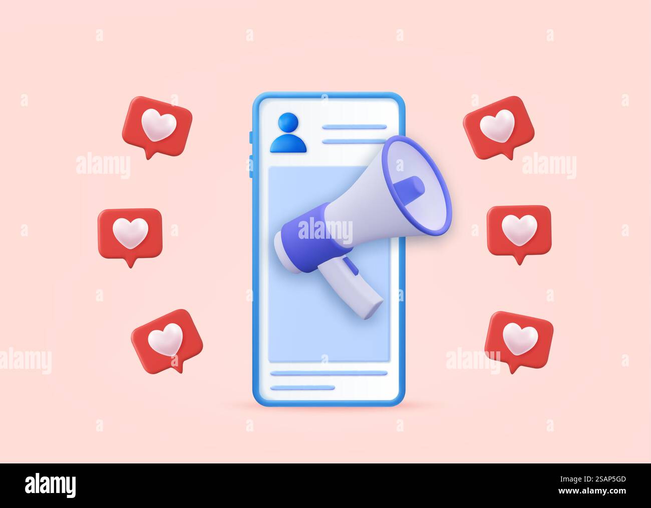 3d Post information alert from megaphone or loudspeaker on a phone with ...