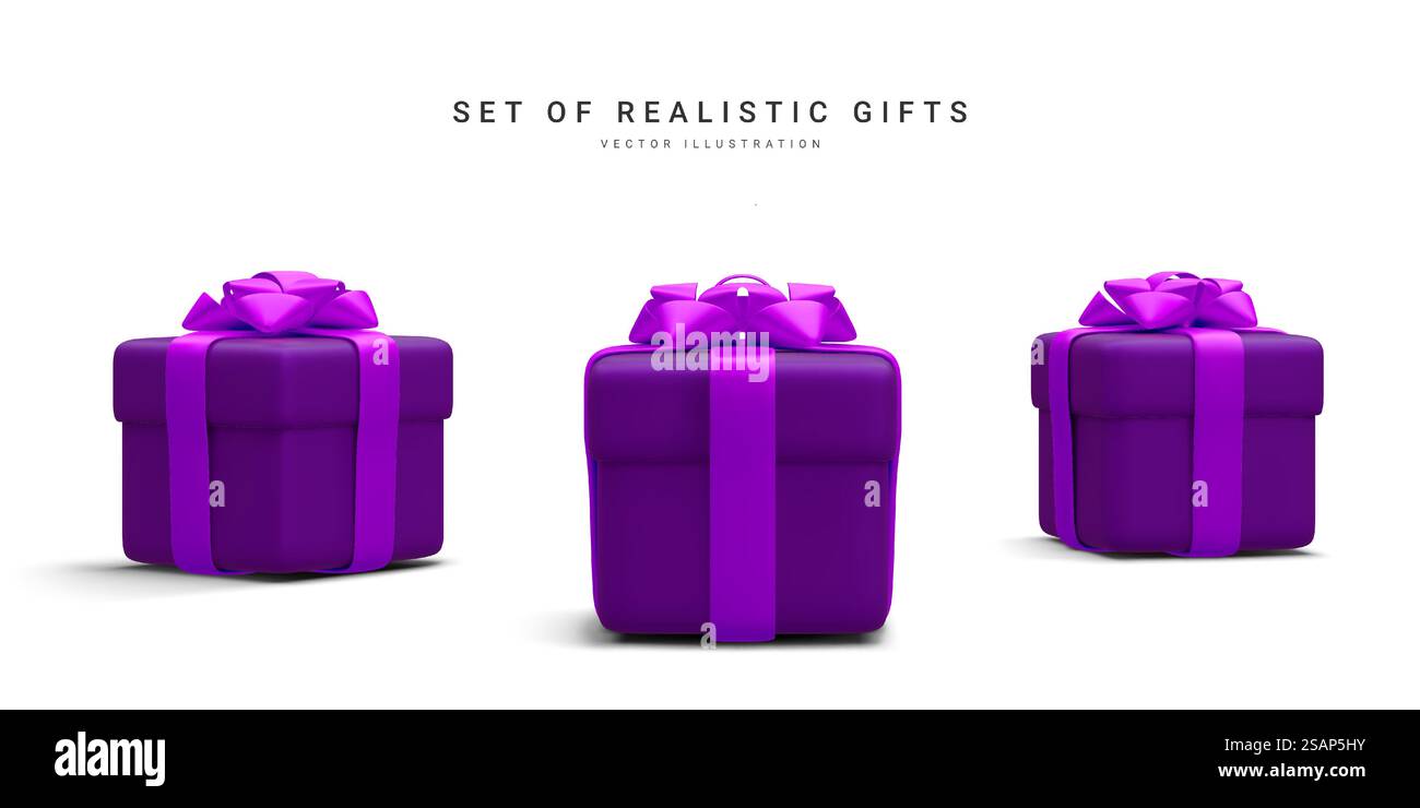 Set of 3d realistic gift boxes with ribbon isolated on white background ...