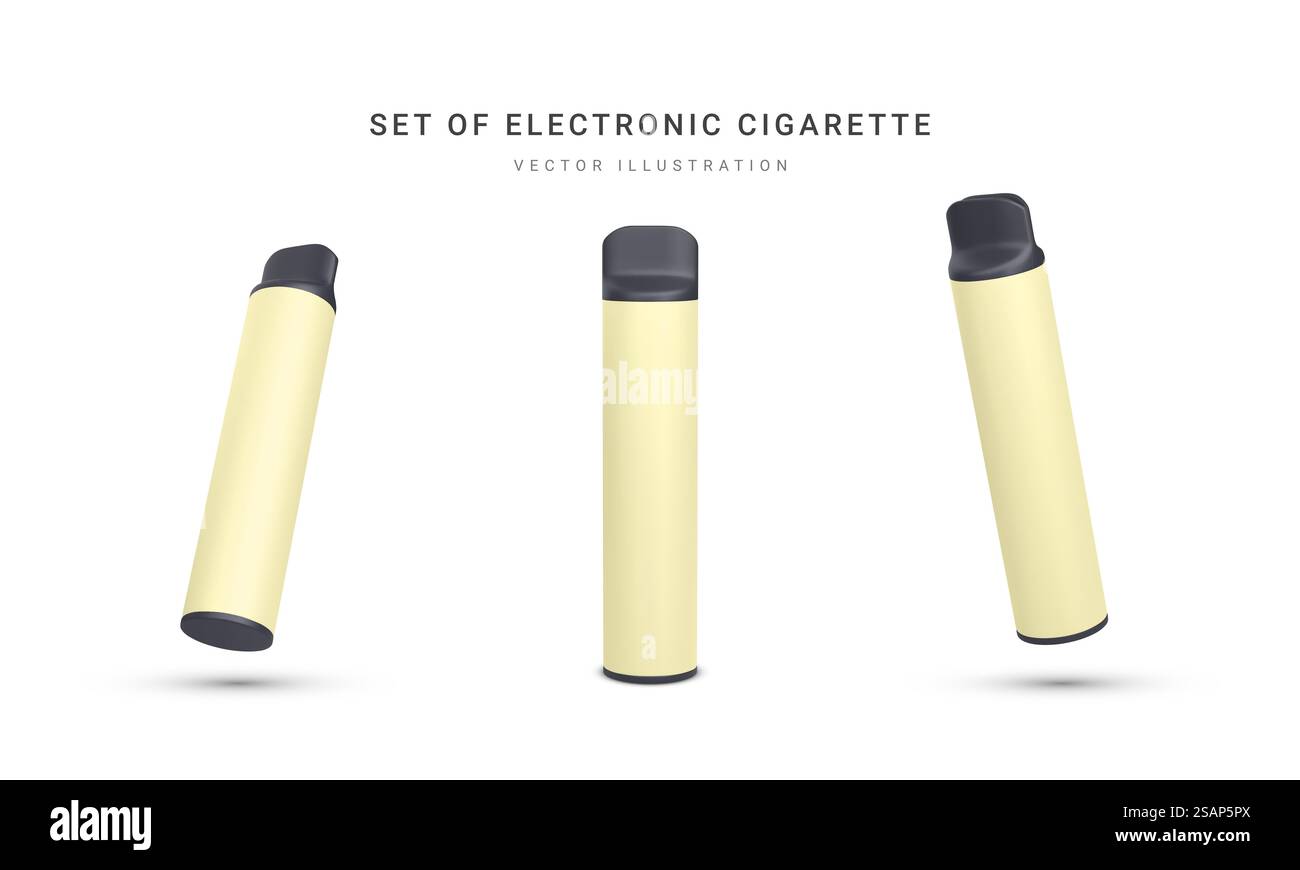 Set of 3d realistic disposable electronic cigarette isolated on white ...