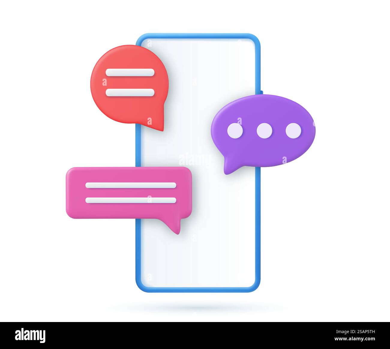 3D render smartphone with floating chat bubbles, social media chat app ...