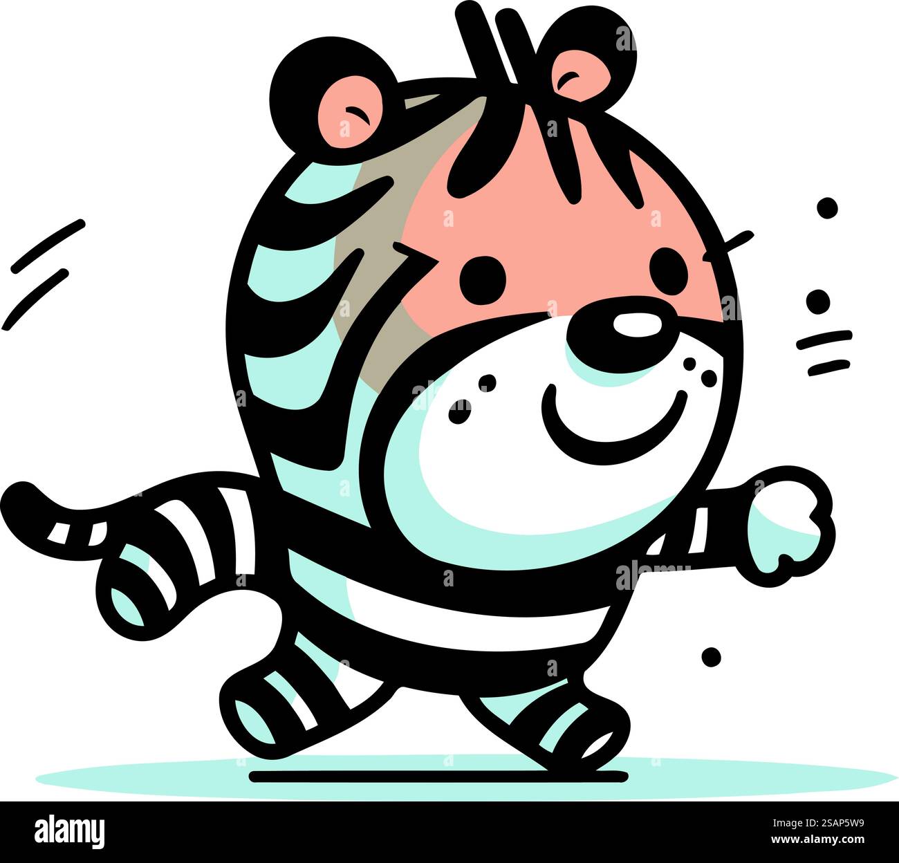 Cute cartoon tiger running. Vector illustration. Isolated on white ...